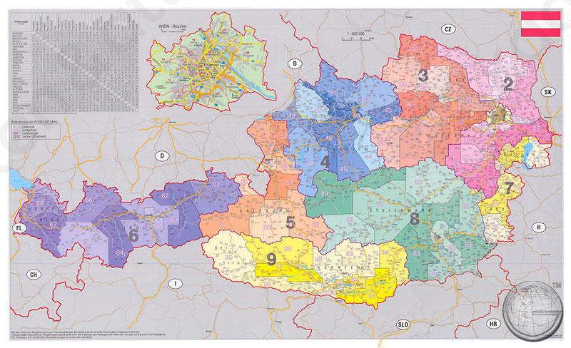 Postcodekaart Oostenrijk | Kaarten en Atlassen.nl